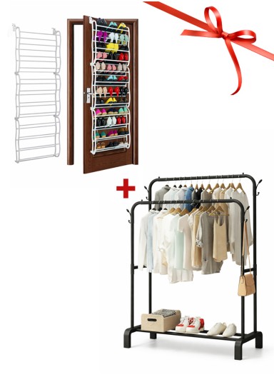 Buy Multi-Strike Double Pole Metal Clothes Rack with Side Hooks and ...